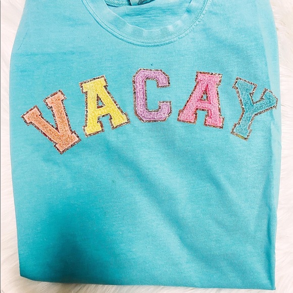 Tops | Sale Vacay Faux Patch Graphic Blue | Poshmark